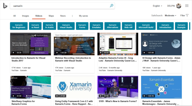 Xamarin.Forms - Bing Video Search Using Cognitive Service